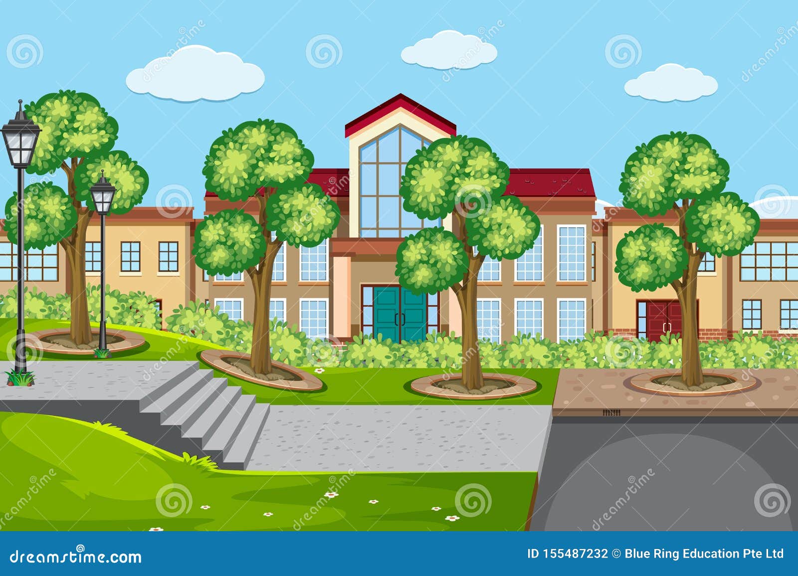An Outdoor Scene with School Building Stock Vector - Illustration of ...