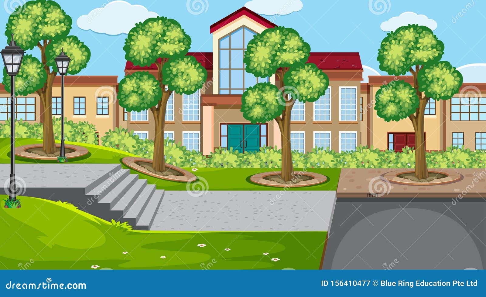 An Outdoor Scene with School Stock Vector - Illustration of natural ...