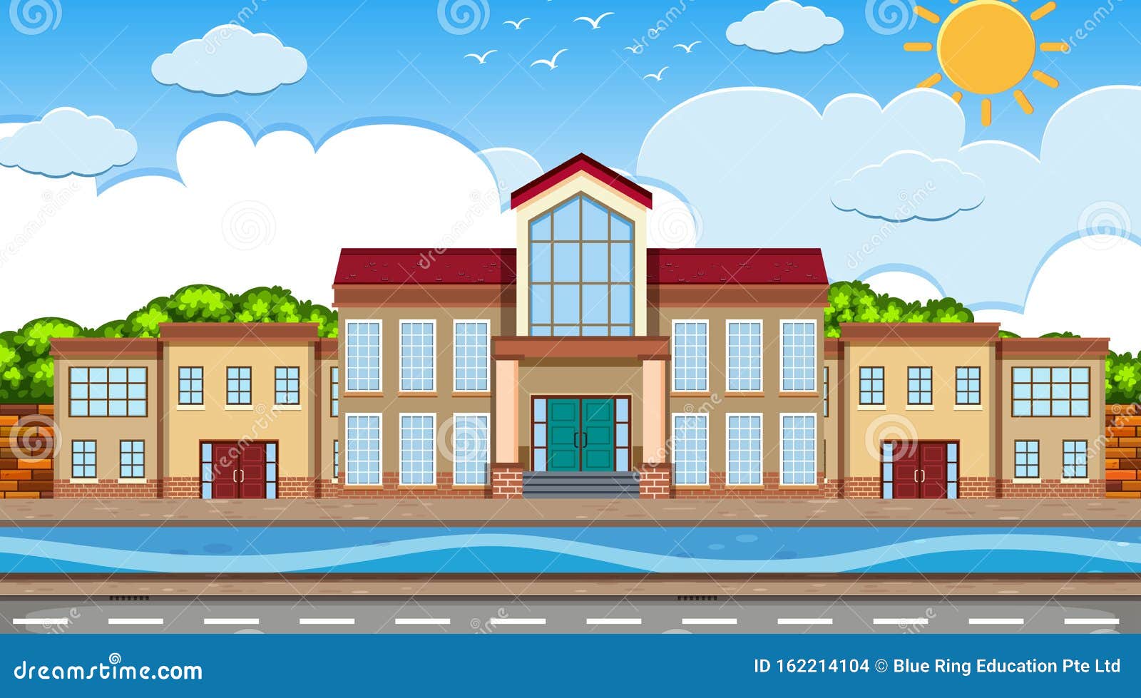 An Outdoor Scene with School Stock Vector - Illustration of scenic ...