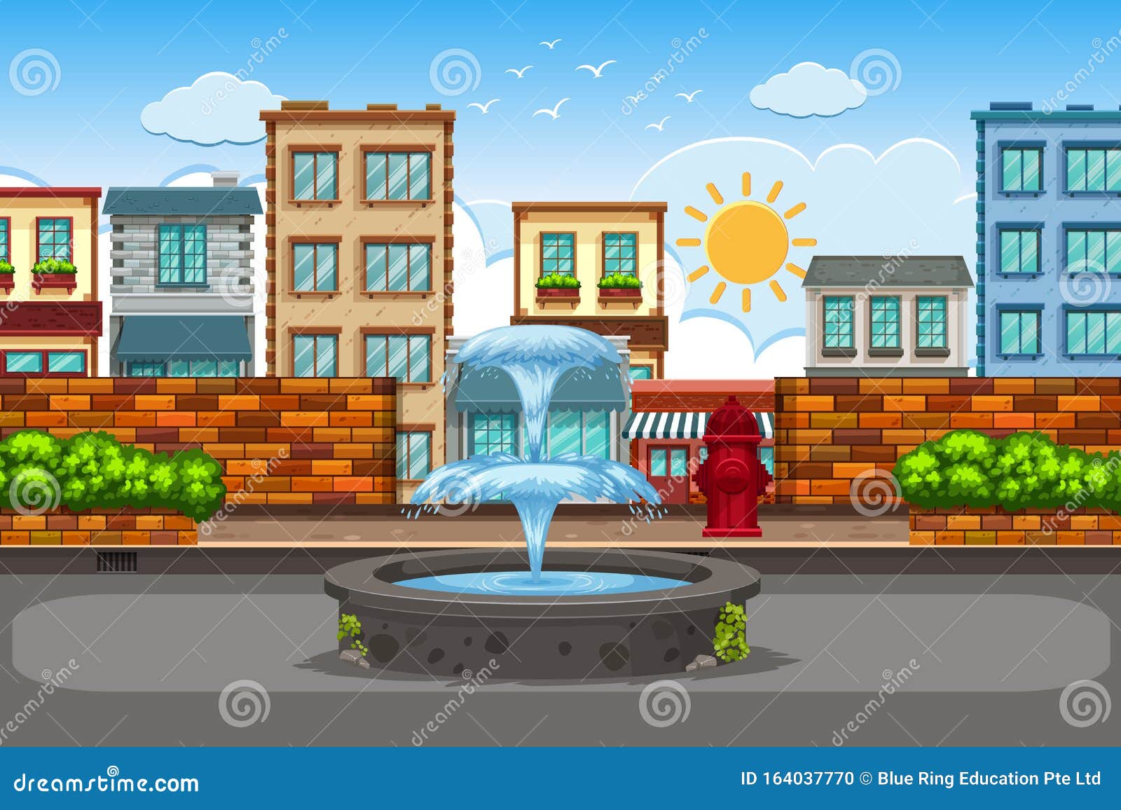 An outdoor scene with town stock vector. Illustration of nature - 164037770