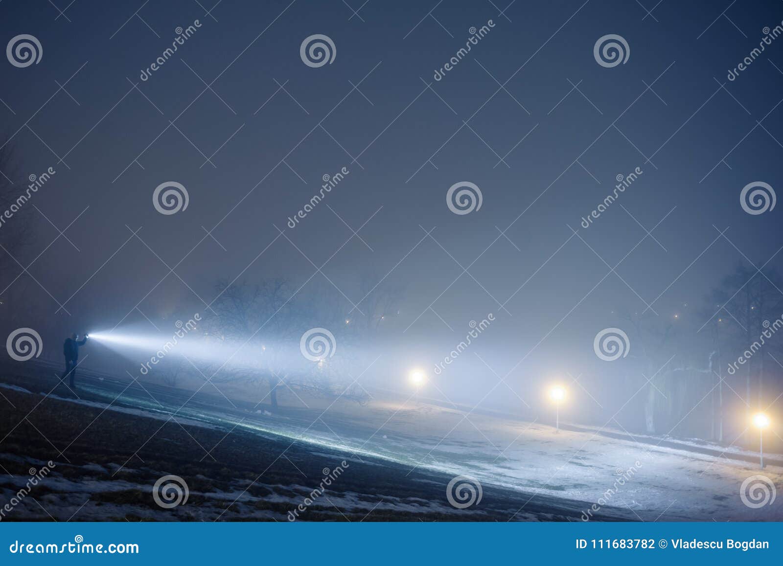 Outdoor Searching with Flashlight at Night. Stock Photo - Image of ...