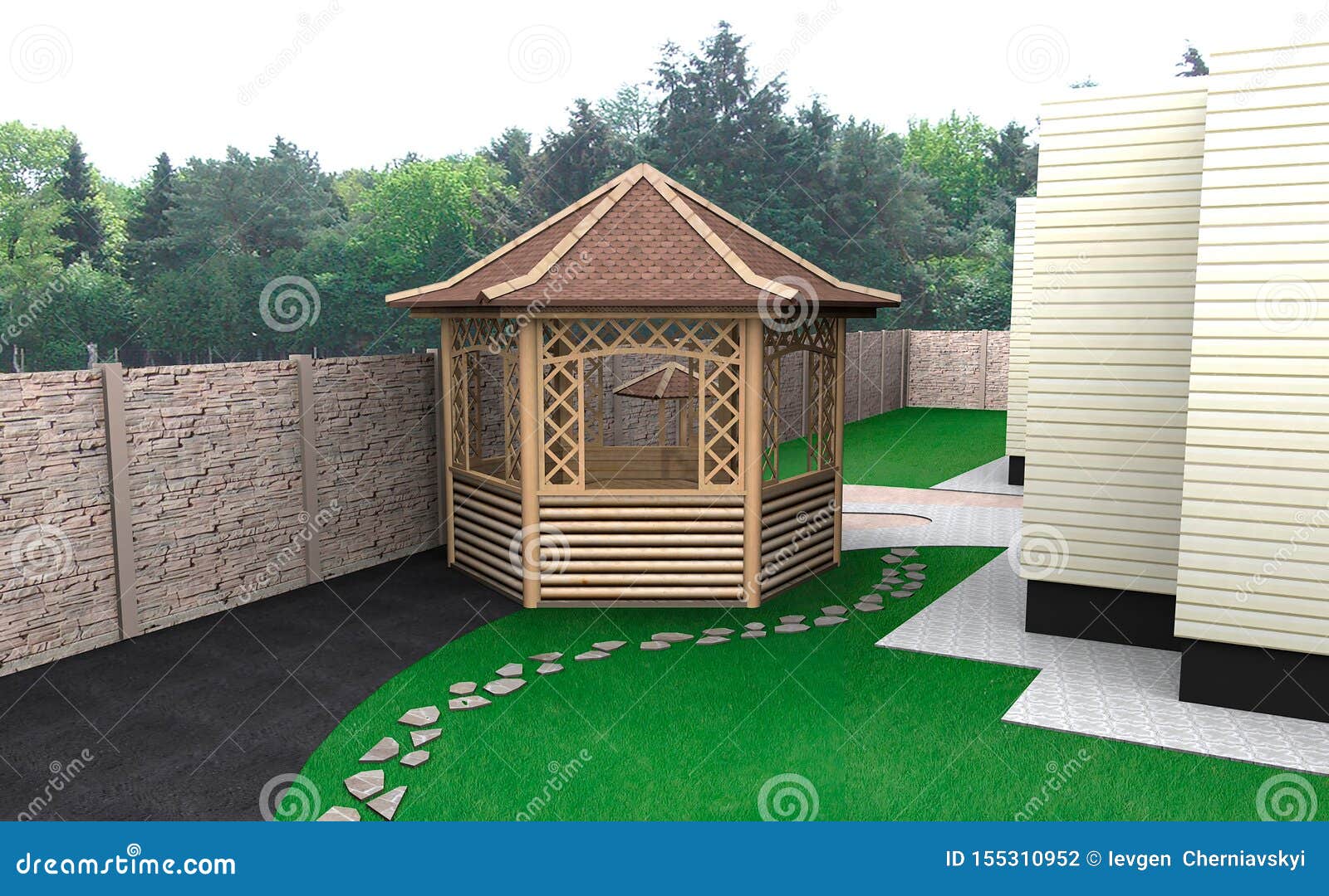 Outdoor Seating Area Design, 3D Render Stock Illustration ...