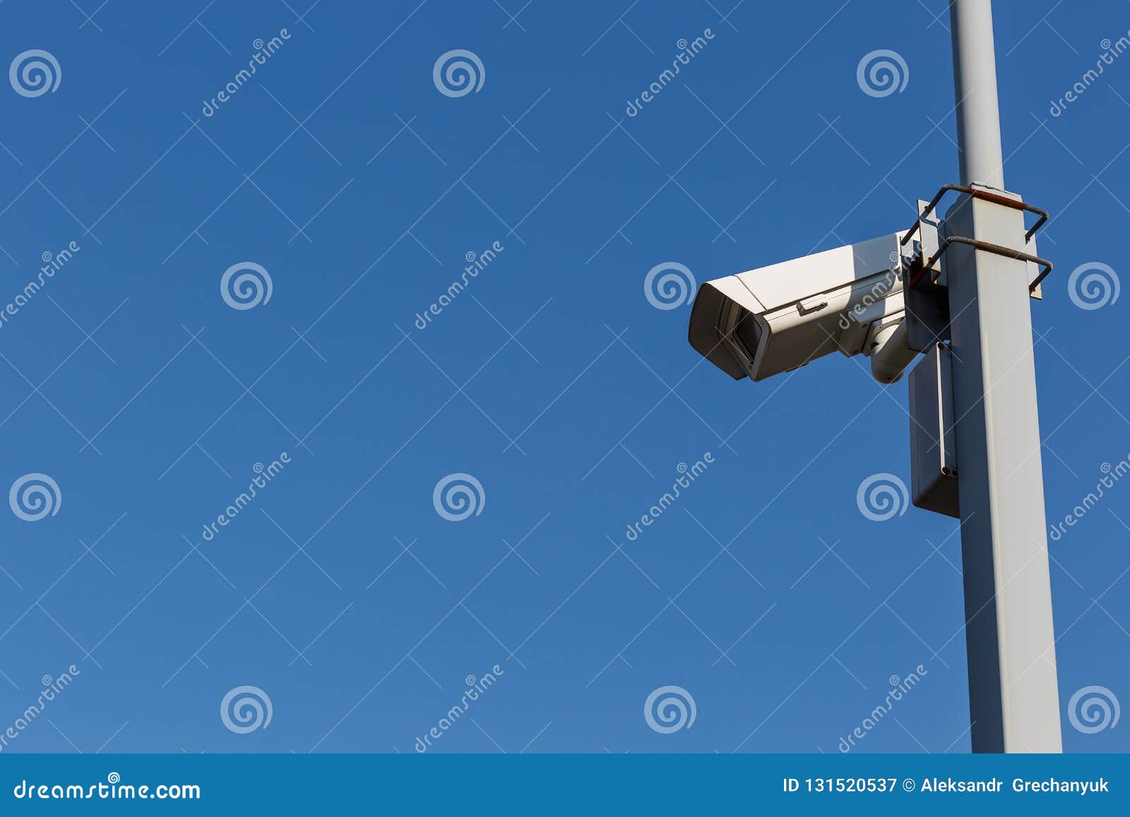 Outdoor Security Camera on Blue Sky Background. Stock Image - Image of ...