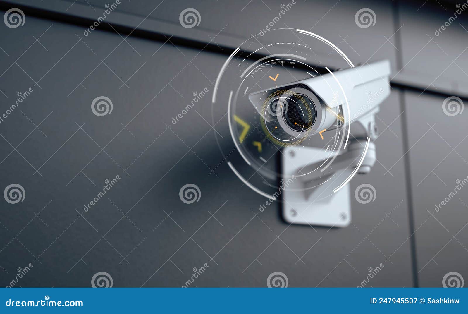 Outdoor Security Concept With White CCTV Camera Set On The Corner Of ...