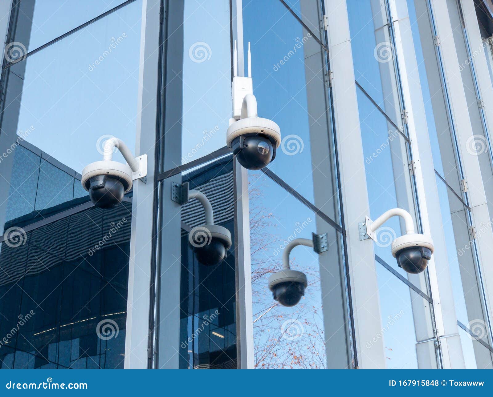 Outdoor Security Cameras at Bank Stock Photo - Image of safety ...