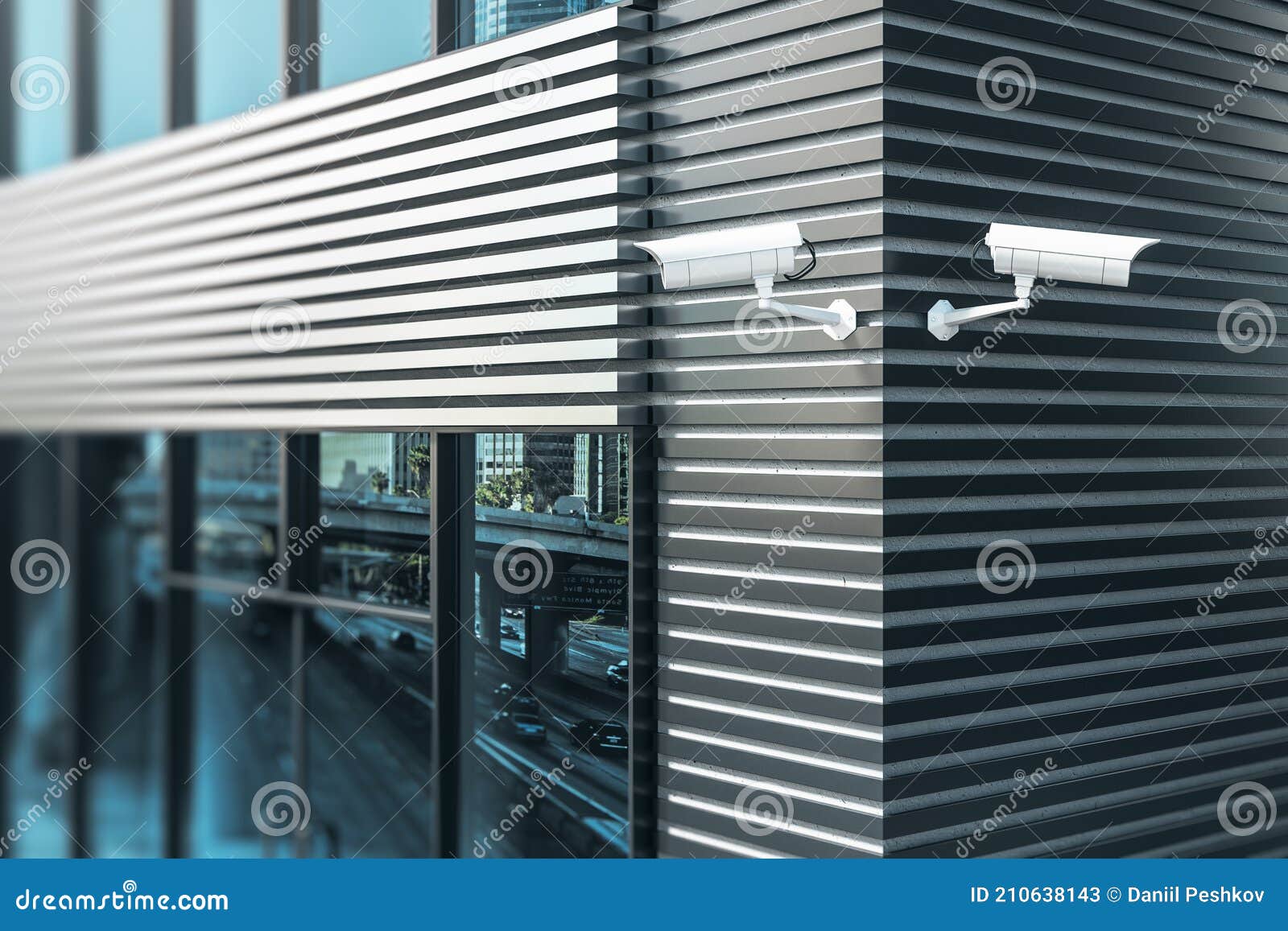 Outdoor Security Concept With White CCTV Camera Set On The Corner Of ...