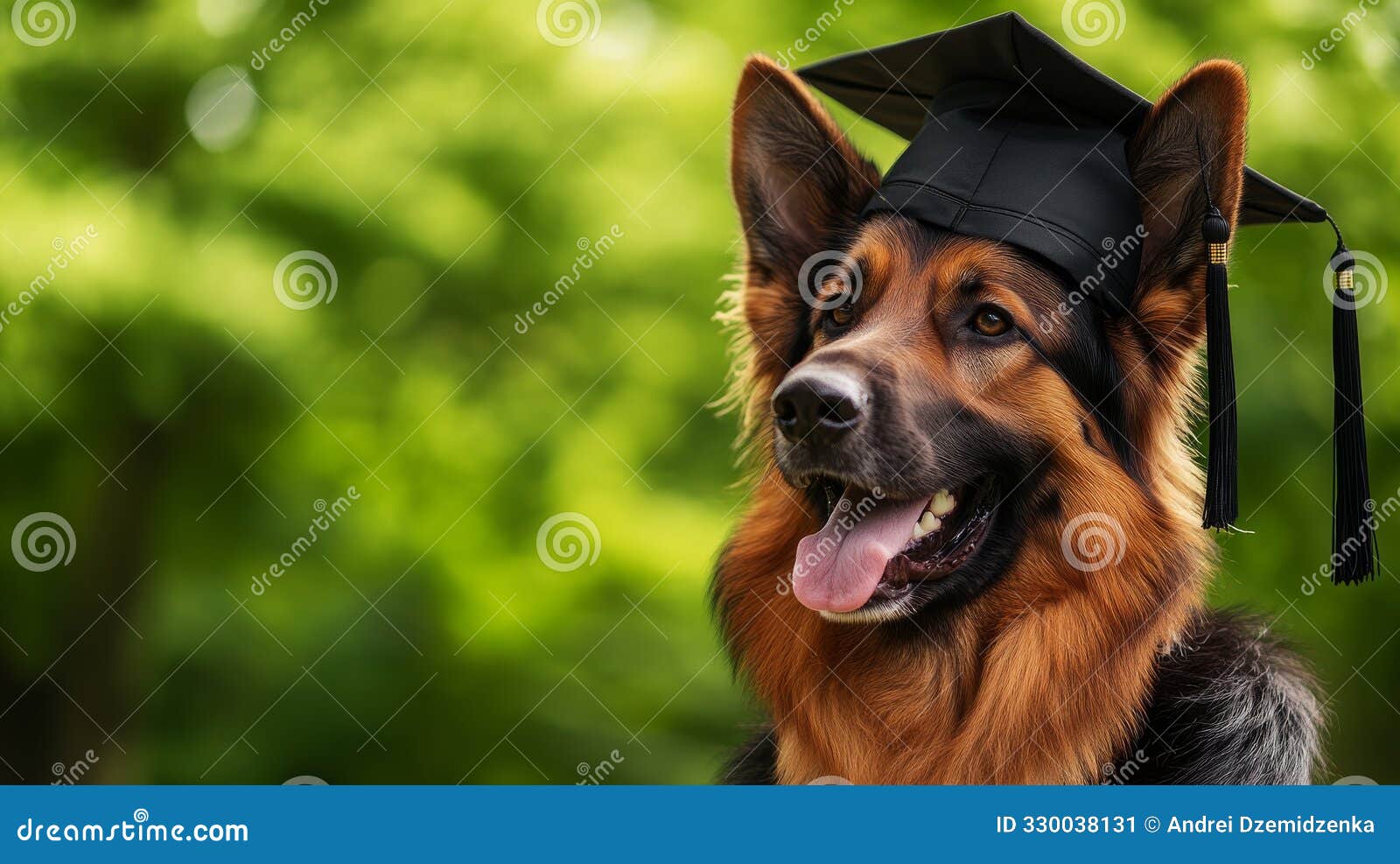 In an Outdoor Setting, a German Shepherd Wears a Graduation Cap. Stock ...