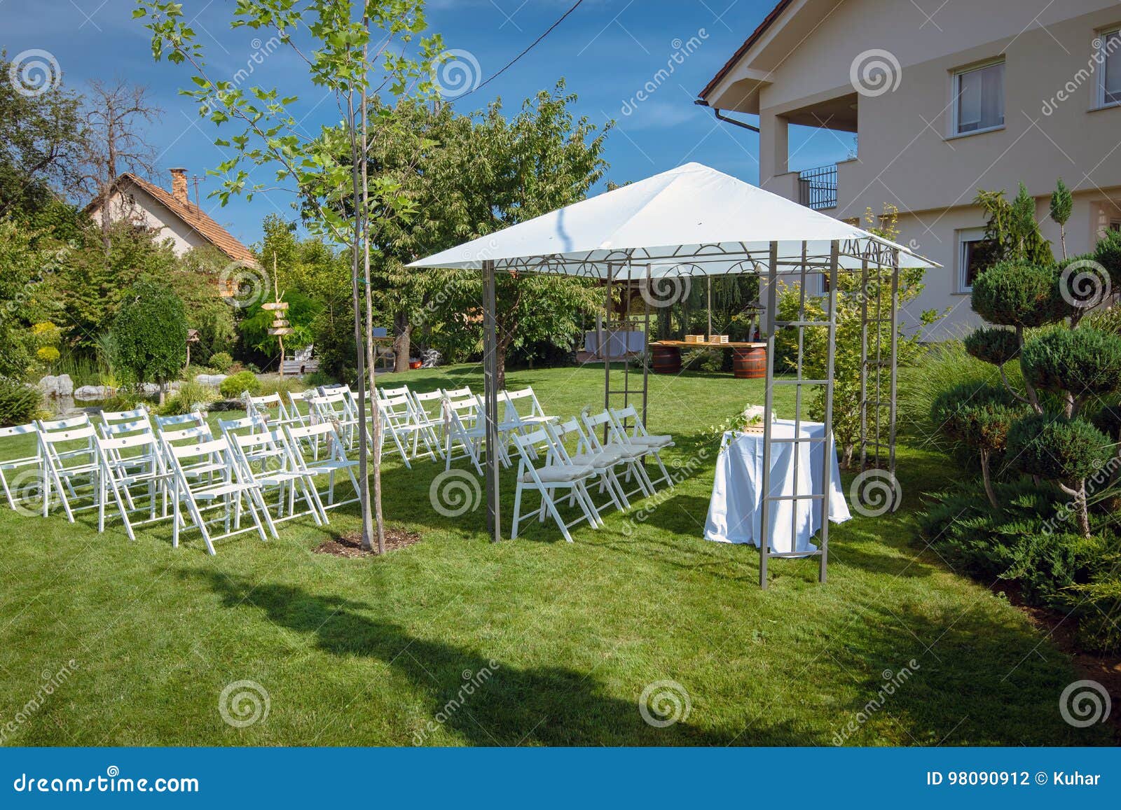 Outdoor setup for wedding stock photo. Image of white - 98090912