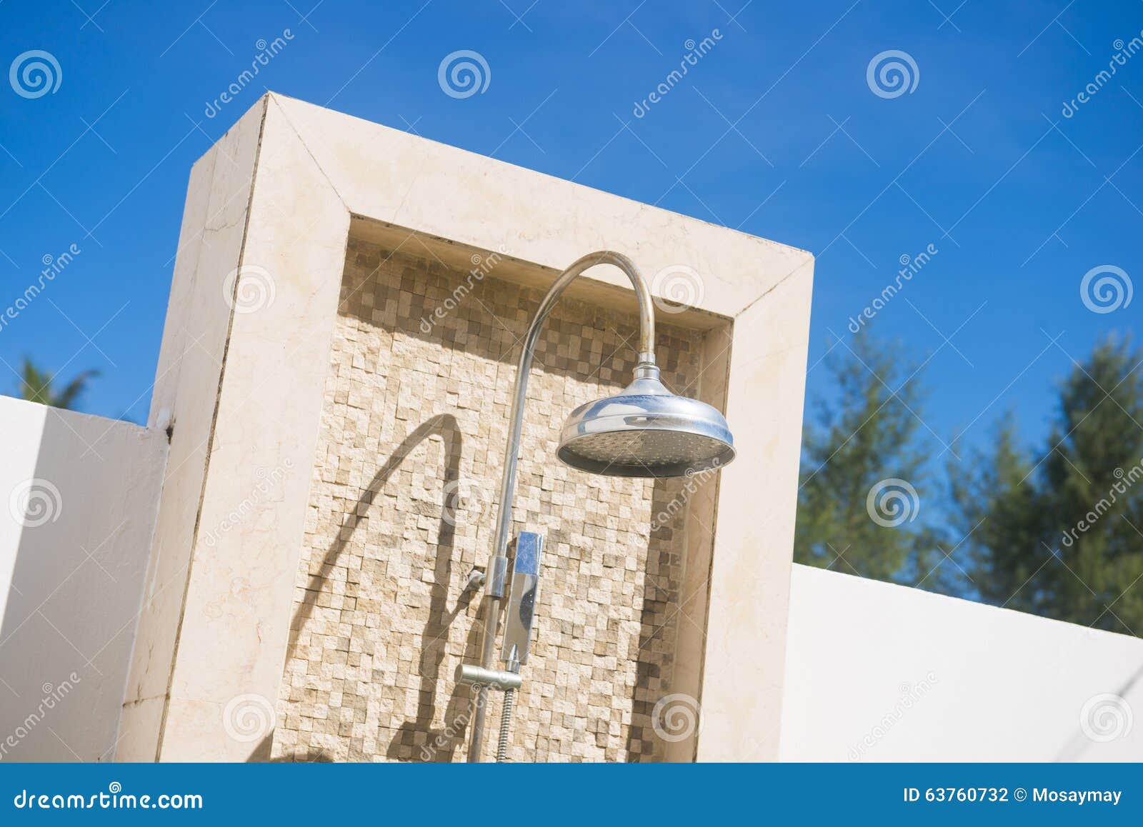 Outdoor Shower Head with Brick Wall Stock Photo - Image of head ...