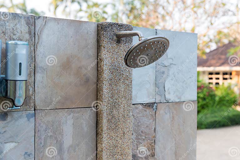 Outdoor Shower At Swimming Pool Shower Cabins Behind Outdoor Swim Pool
