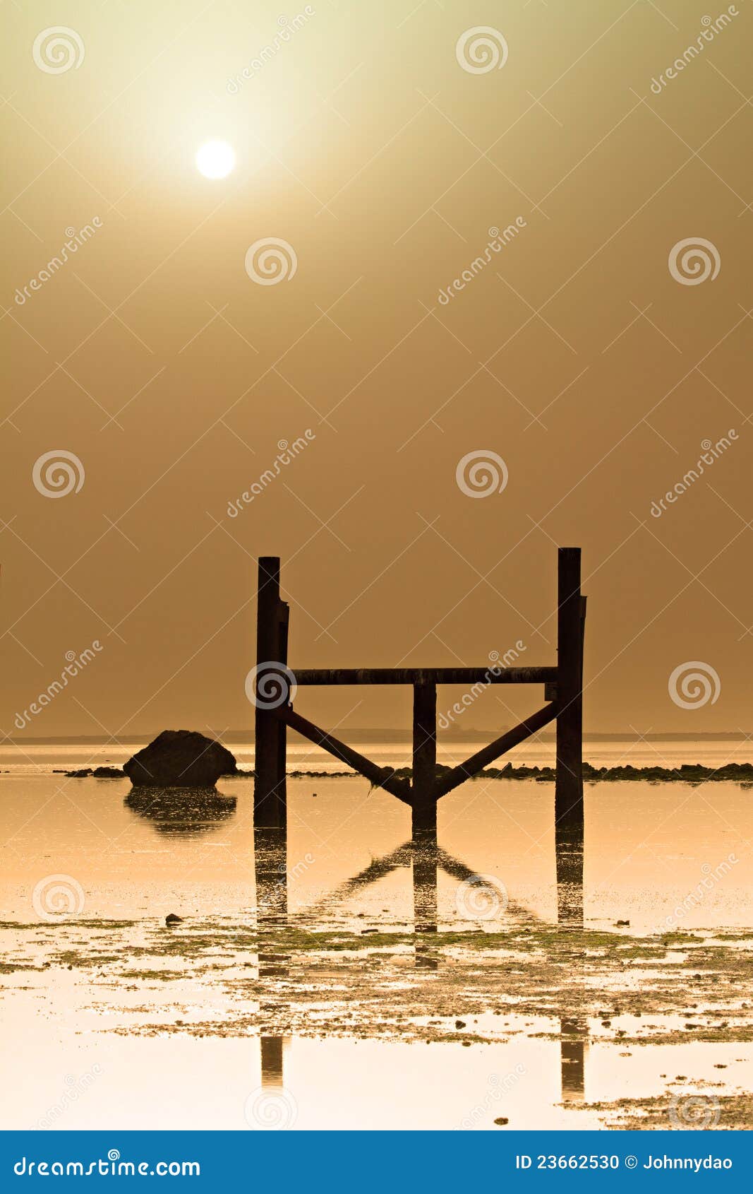 Silhouette And Reflection In Water Sunset Background. Stock Image ...