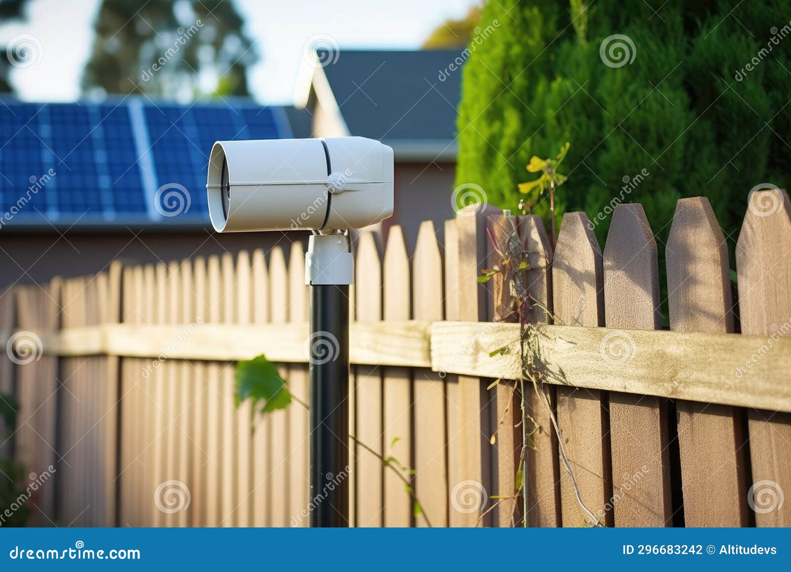 Outdoor, Solar-powered, Wireless Security Camera on Fence Stock Photo ...