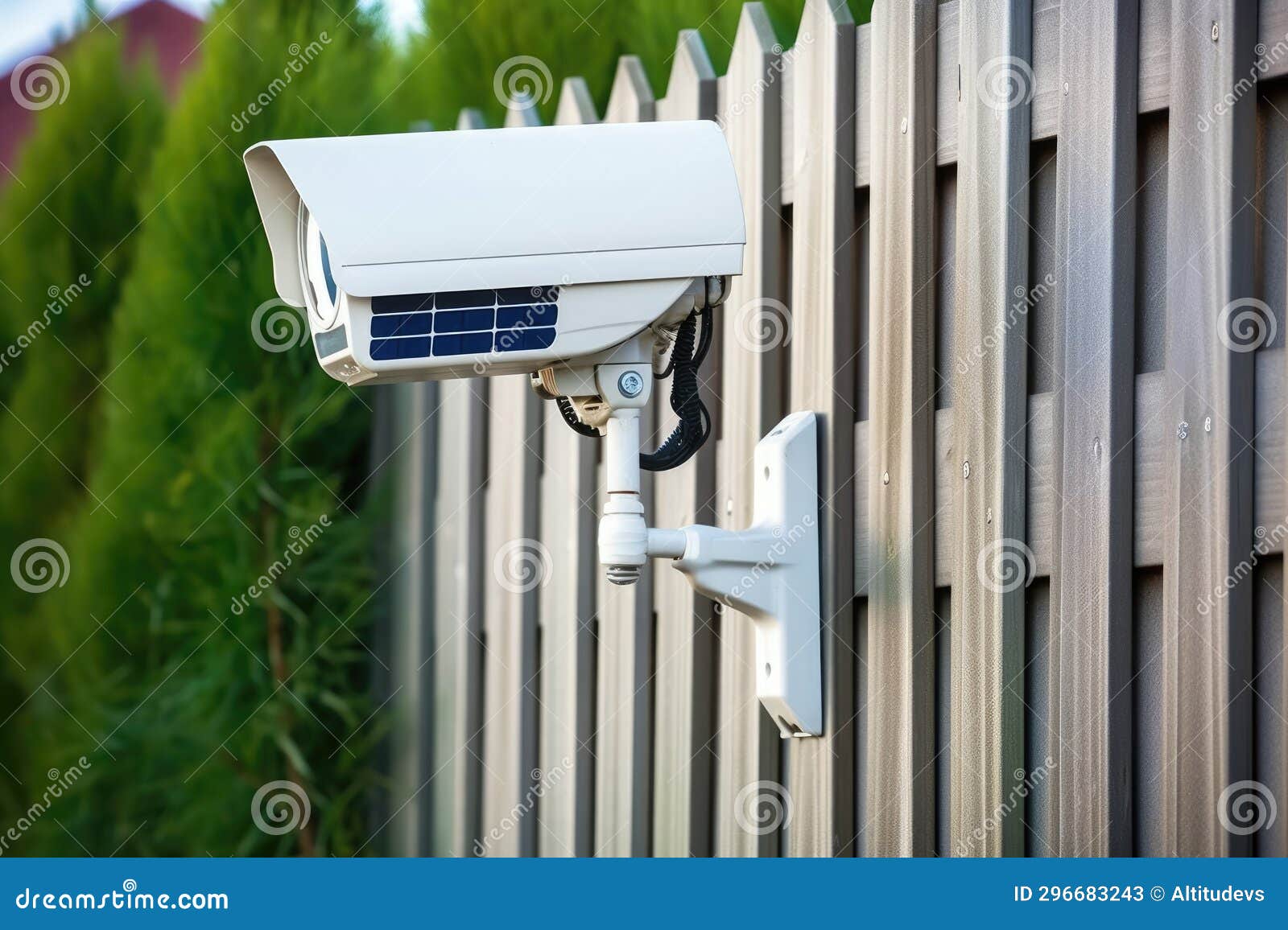 Outdoor, Solar-powered, Wireless Security Camera on Fence Stock Image ...