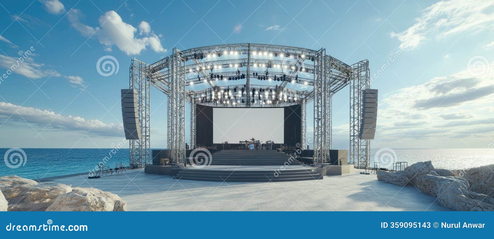 Outdoor Stage with a Big Screen on the Beach Stock Illustration - Illustration of sound, stage ...
