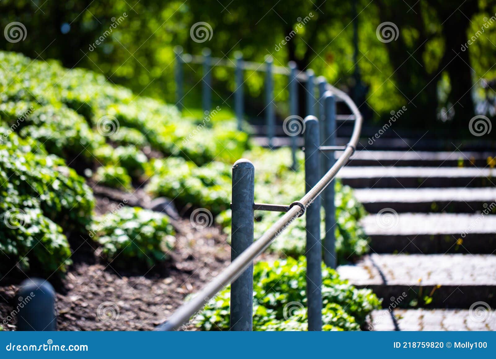 Outdoor Stair Railing, Green Space, Upward, Abstract Stock Photo ...
