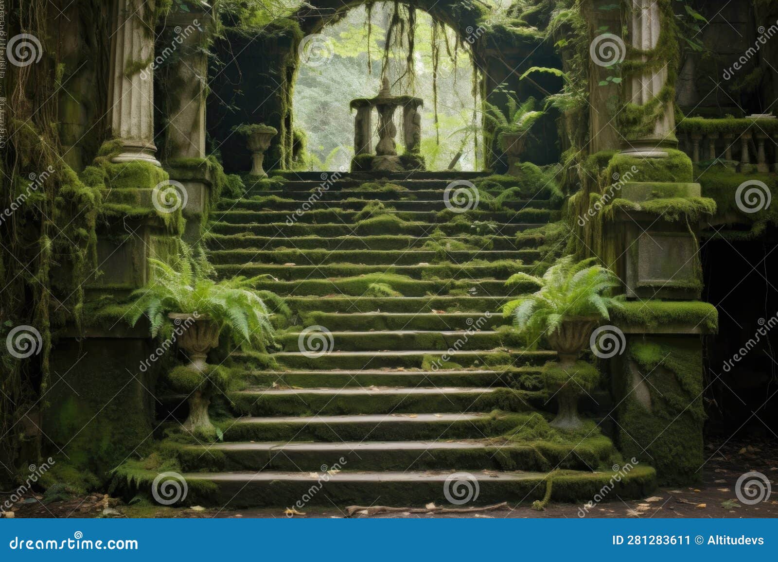 Outdoor Stone Staircase with Moss and Ivy Stock Illustration ...