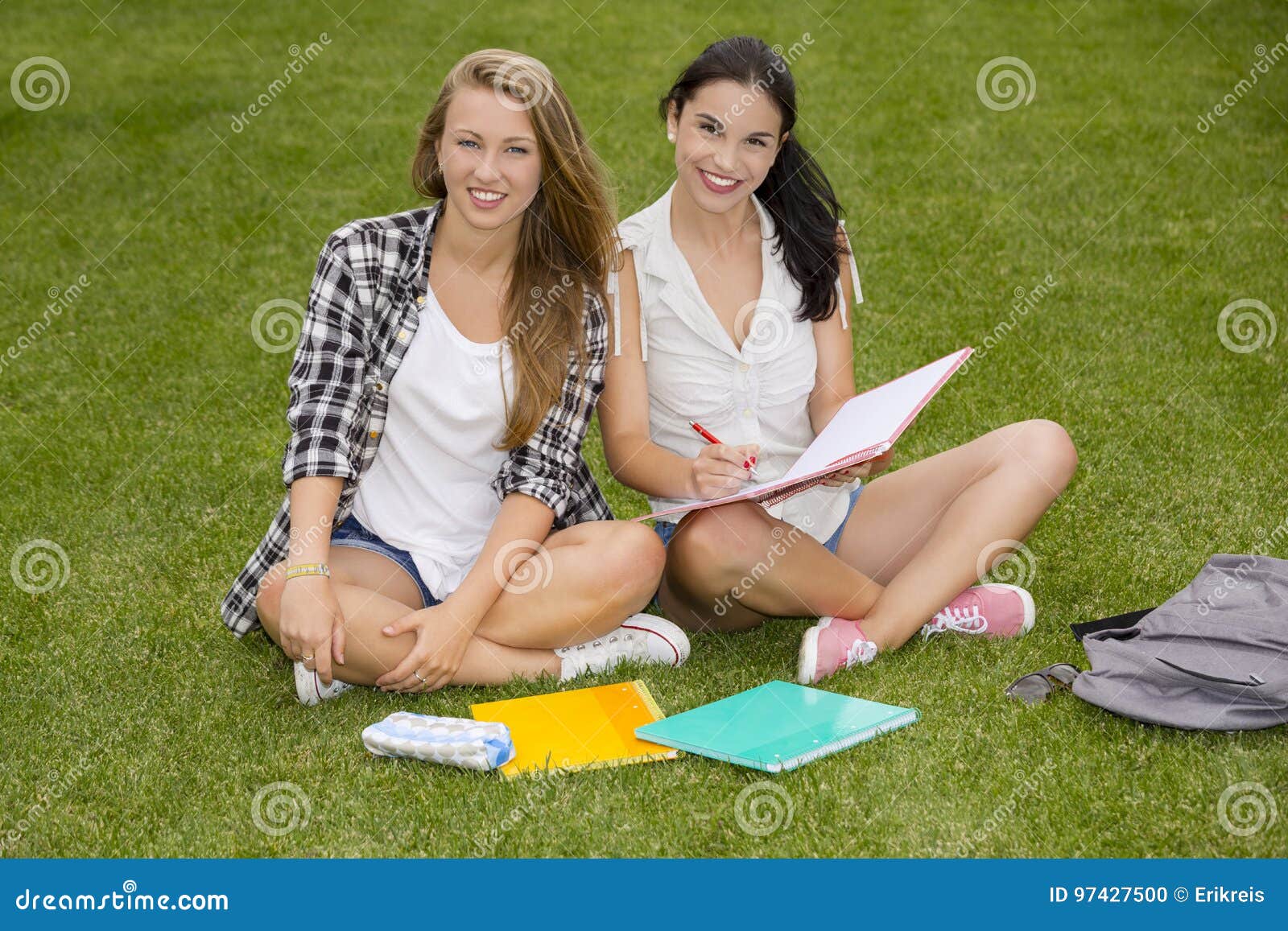 Outdoor study stock photo. Image of girls, backpack, outdoor - 97427500