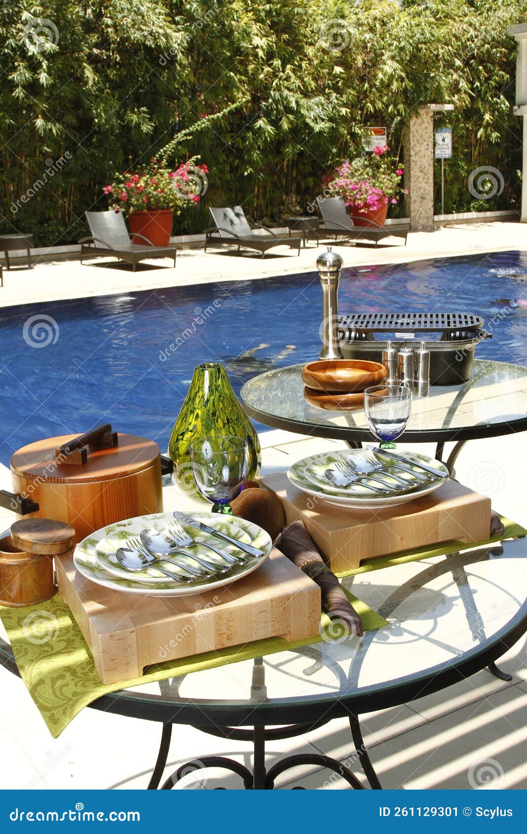Outdoor Summer Poolside Breakfast Setup Stock Image - Image of guests ...
