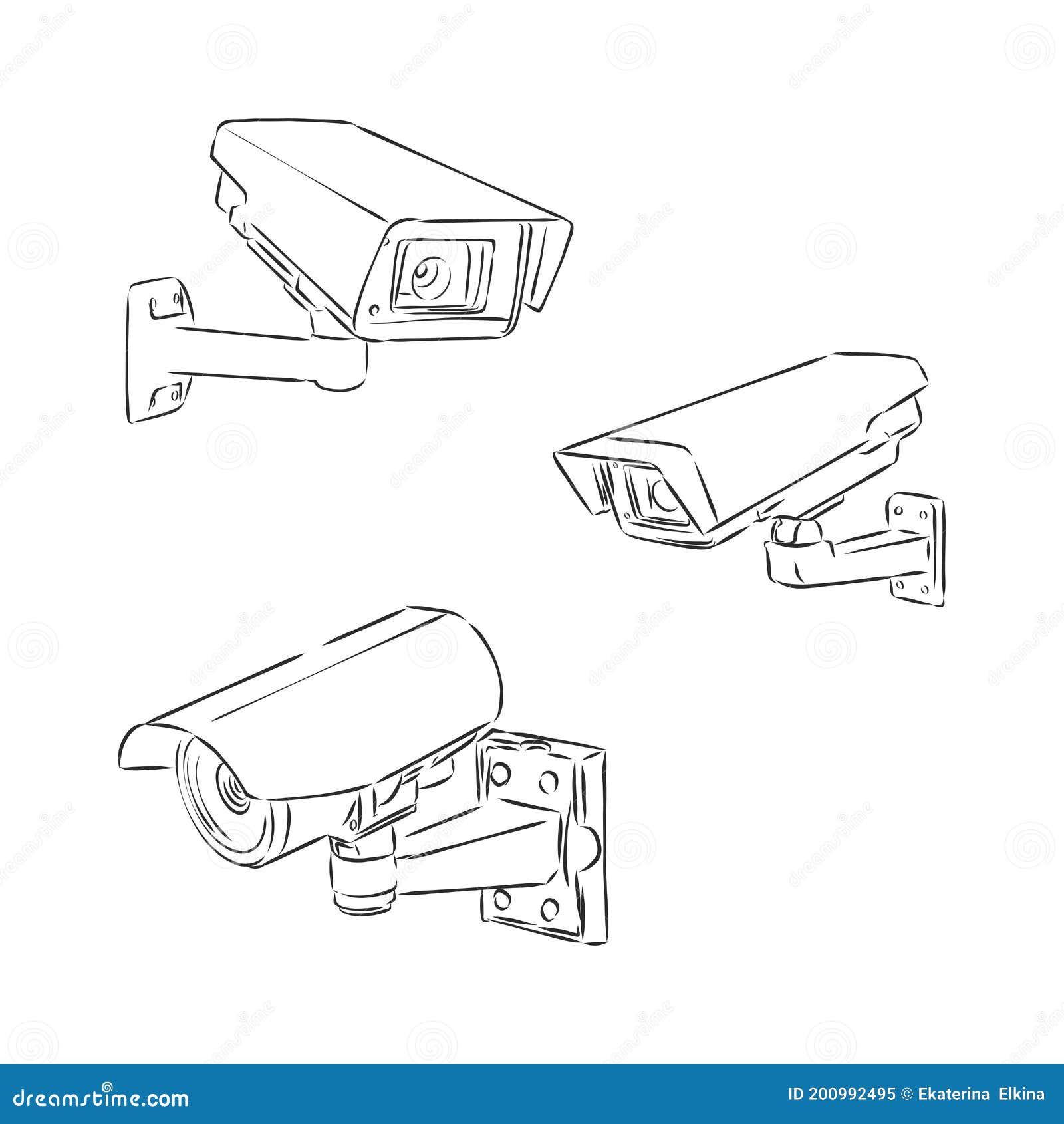 Outdoor Surveillance Camera. Doodle Style, Security Camera Vector ...