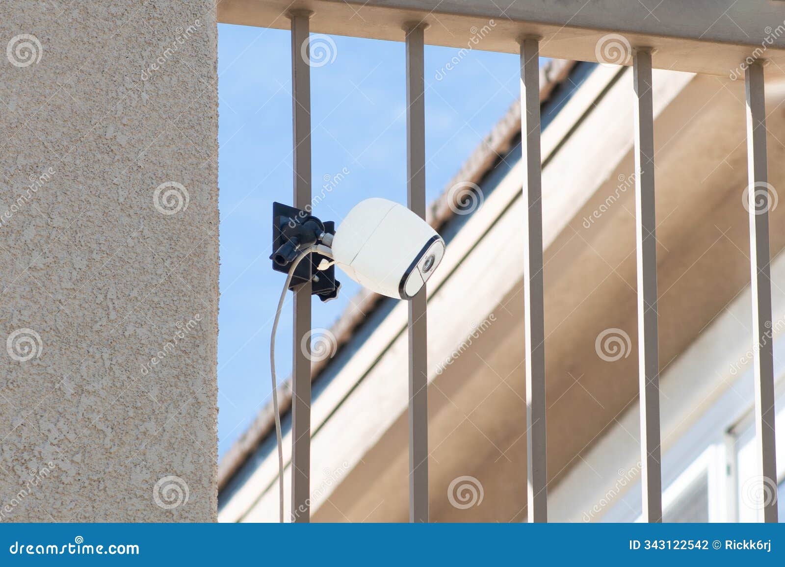 Outdoor Surveillance Camera on Railing of Balcony Stock Photo - Image ...