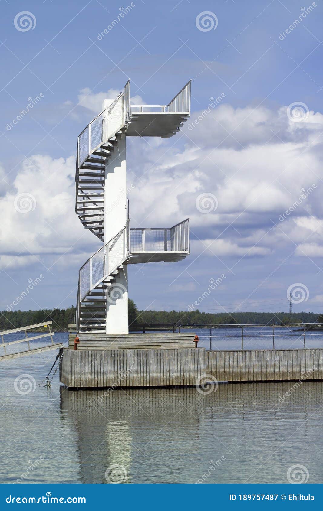Outdoor Swimming Pool Diving Boards Stock Image - Image of railing ...