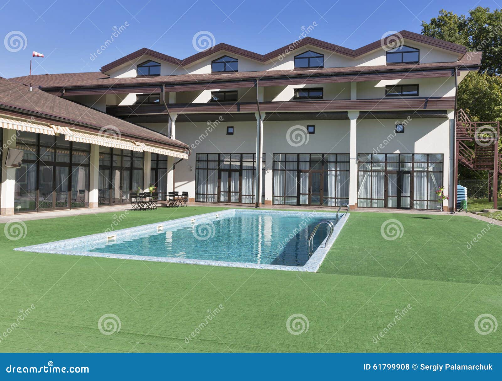 Outdoor swimming pool stock photo. Image of patio, outside - 61799908