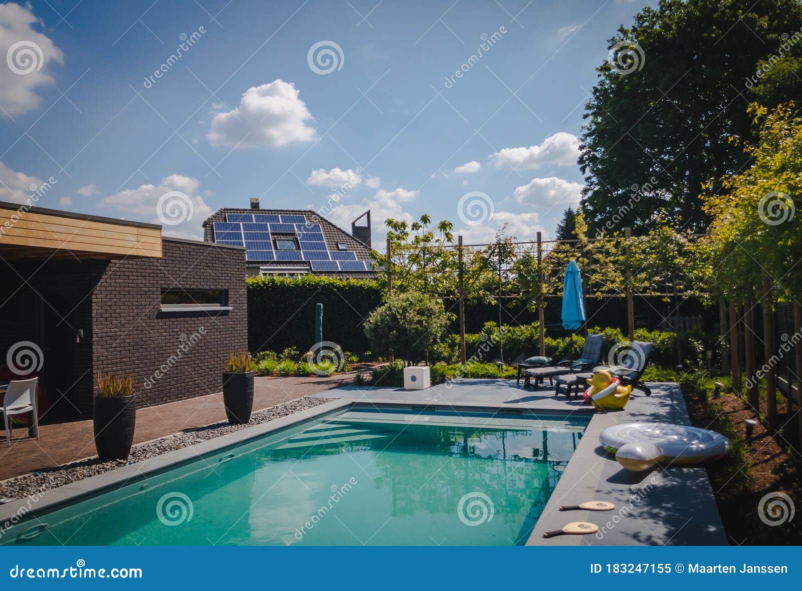 Outdoor Swimming Pool. Residence With Swimming Pool Editorial Image ...