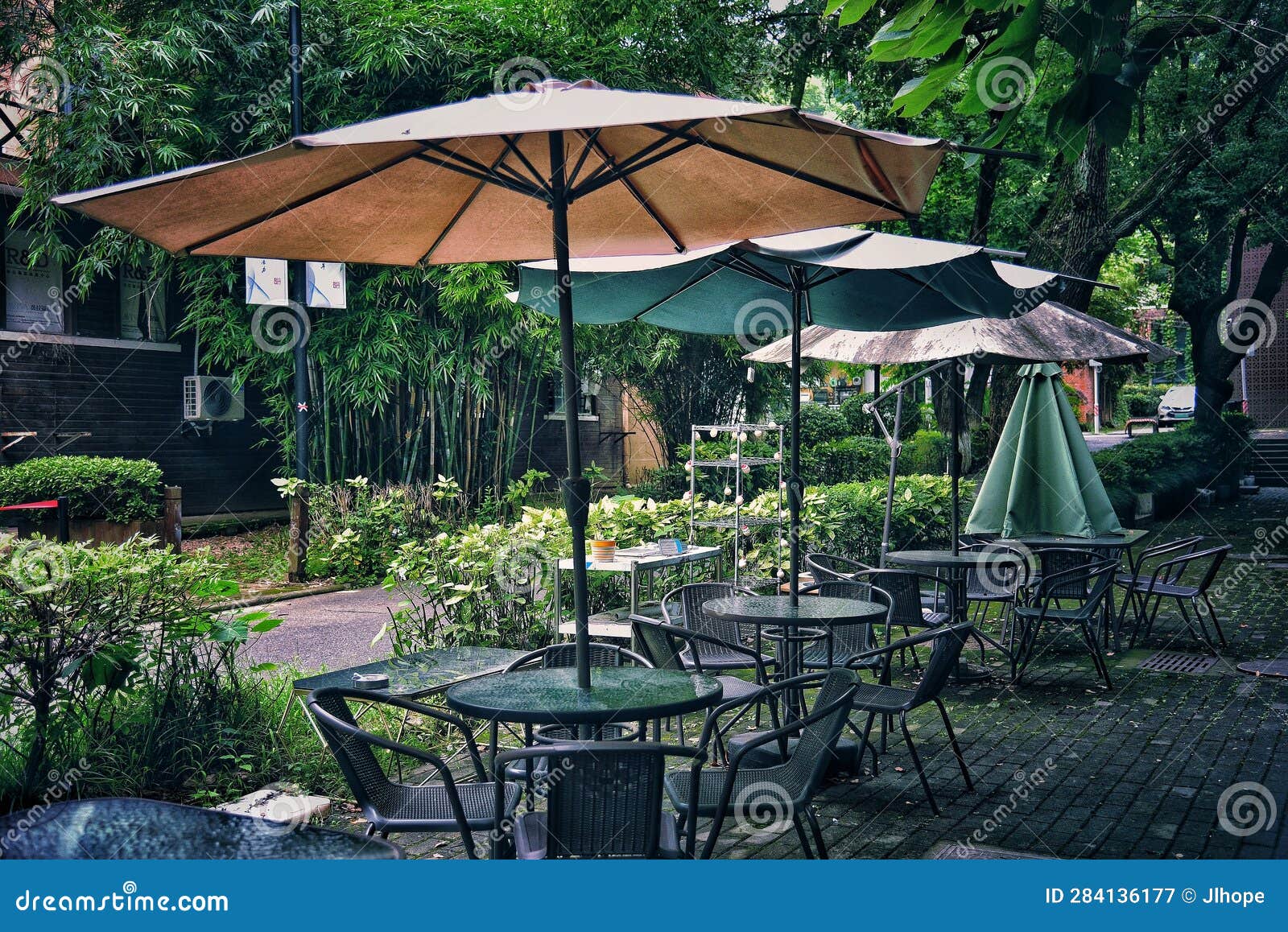 Coffee shop stock image. Image of furniture, yard, sunshade - 284136177