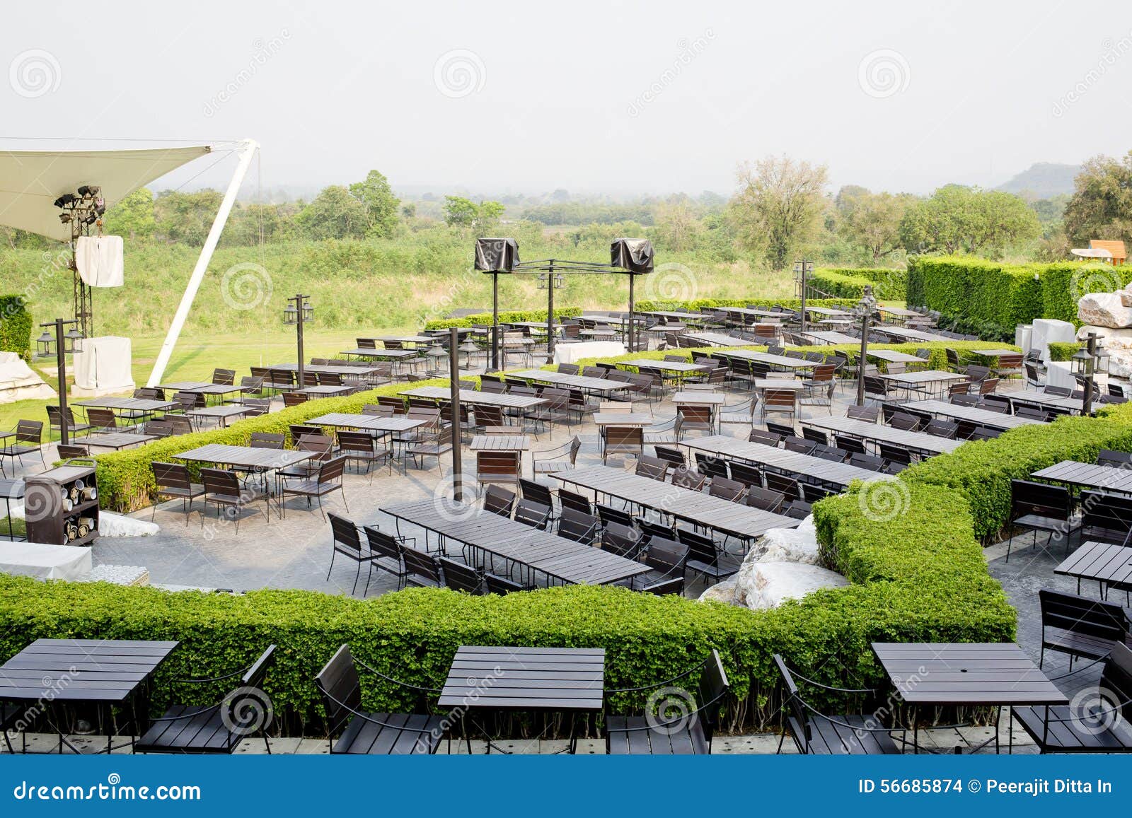 Outdoor Table and Chairs in Empty Restaurant Stock Photo - Image of ...