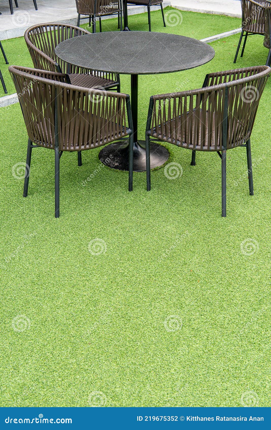 Outdoor Table Set. Placed on an Artificial Green Grass, Table Set for ...