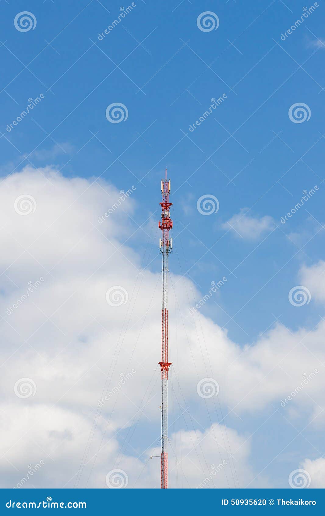 Outdoor Tele Communication Red and White Tower Blue Sky and Cloud Stock ...