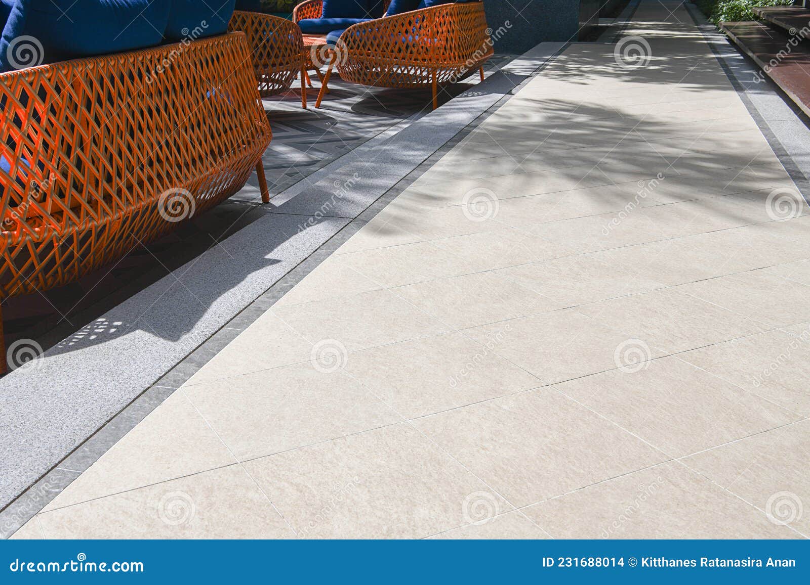 Outdoor Terrace Area with Beige Floor Tile with Sitting Area. Outdoor ...