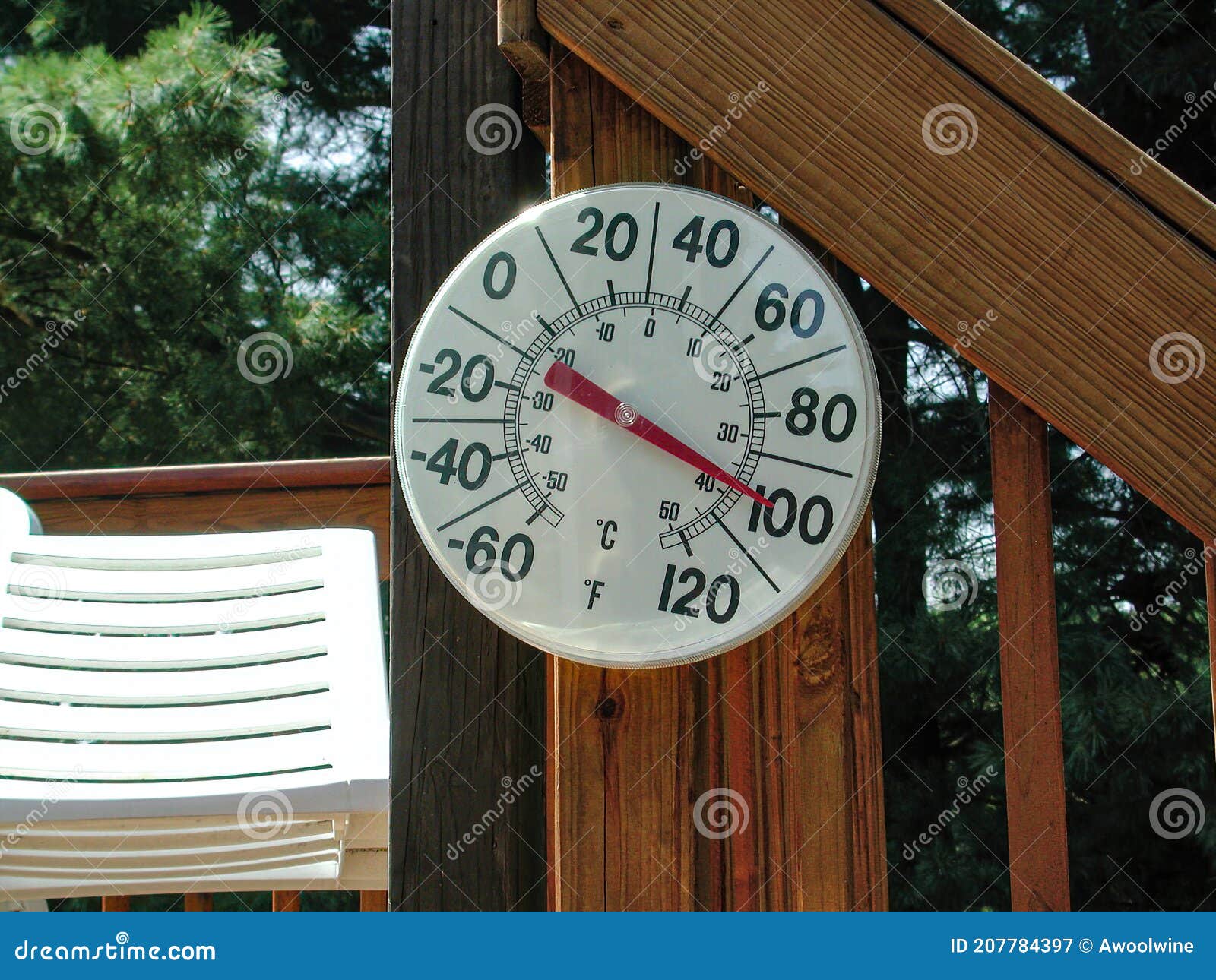 Outdoor Thermometer Showing Temperature of 100 Stock Image - Image of ...