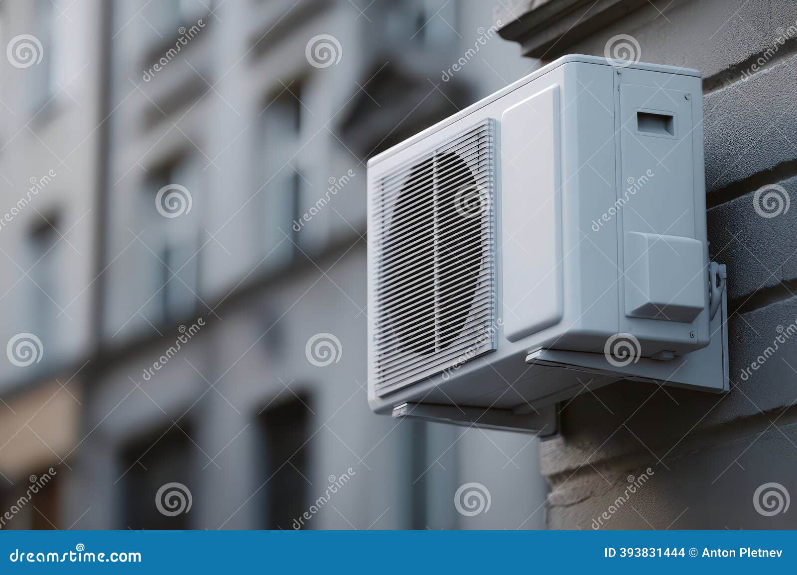 Outdoor Air Conditioning Unit Placed On A Grassy Lawn Beside A House With Greenery In The ...