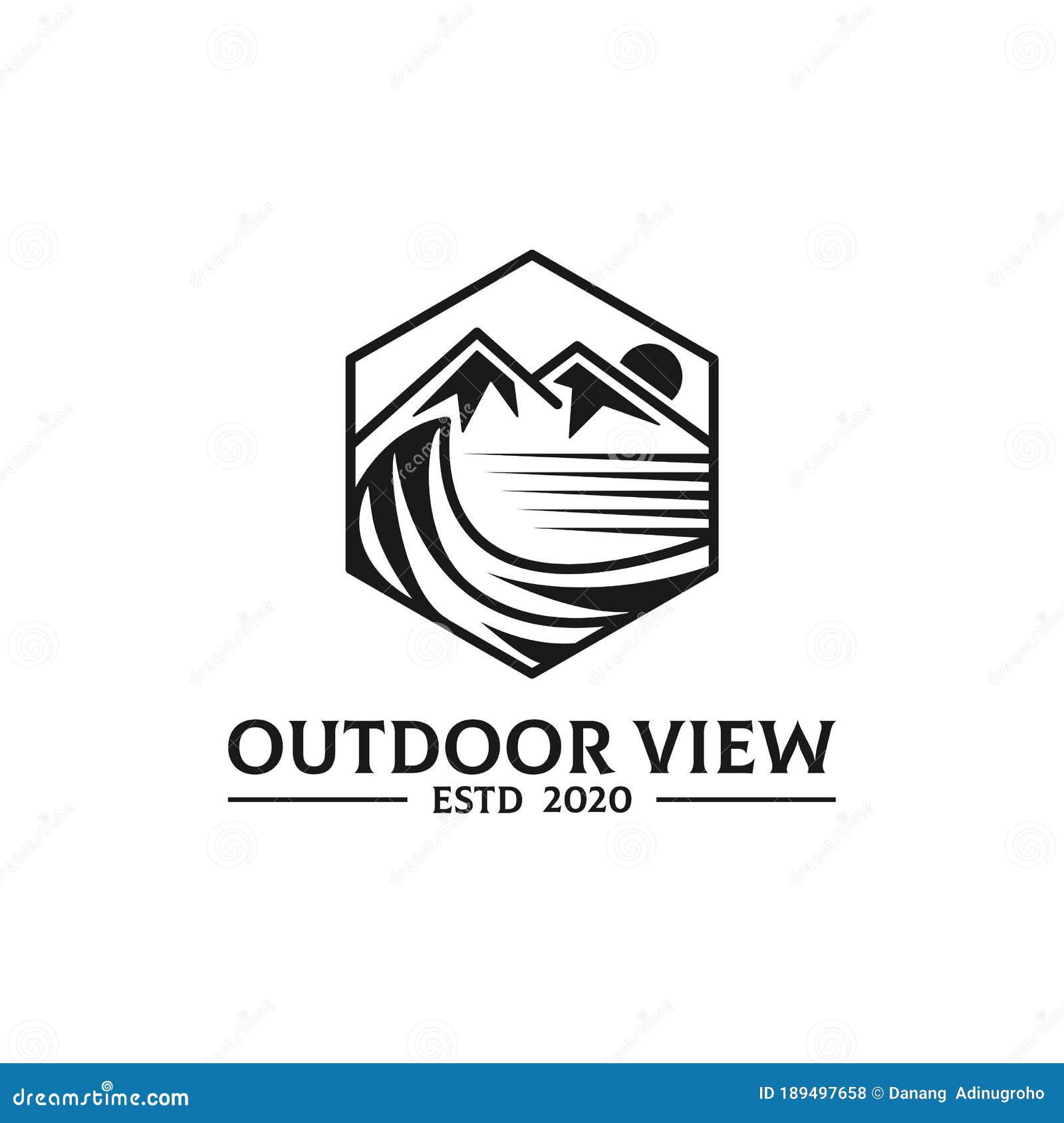 Outdoor View Logo Mountain and Sea Vector with Simple Line Design Stock ...