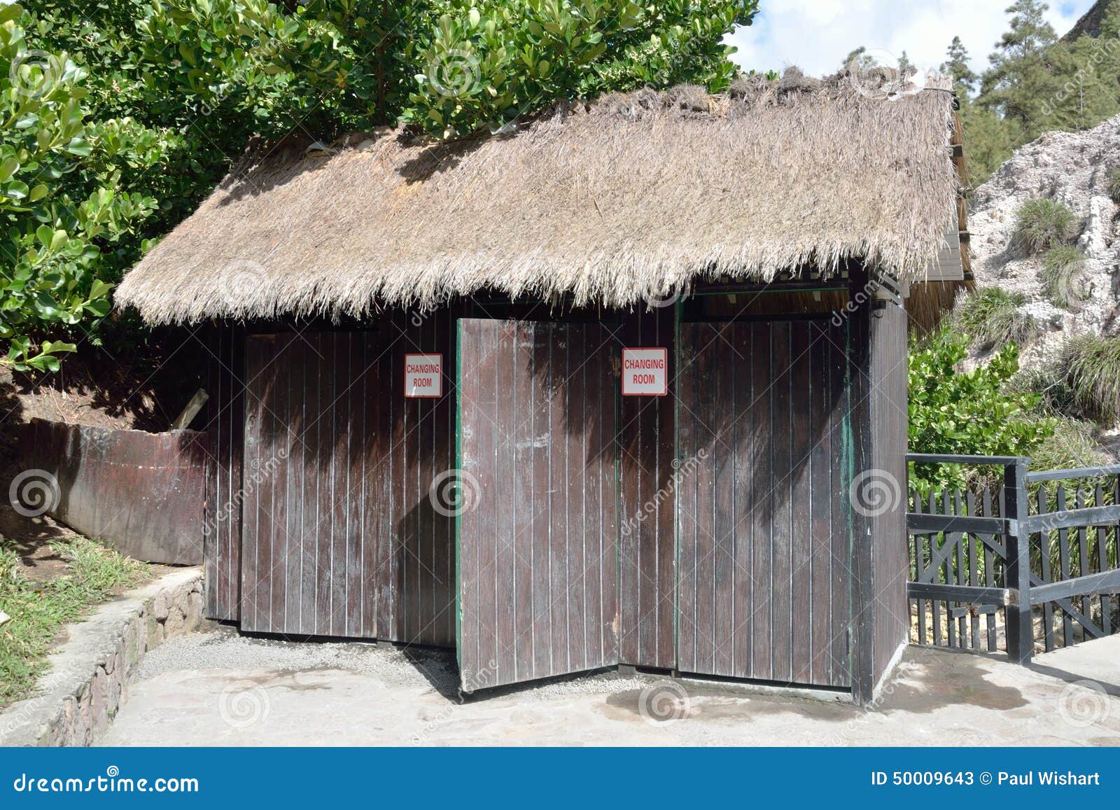Outdoor Wooden Changing Rooms Stock Image - Image of thatched ...