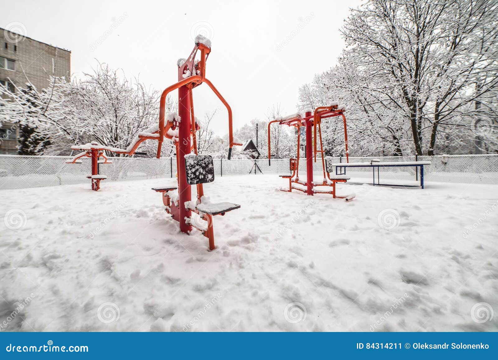 Outdoor Workout Gym with Training Gear in Winter Stock Image - Image of ...