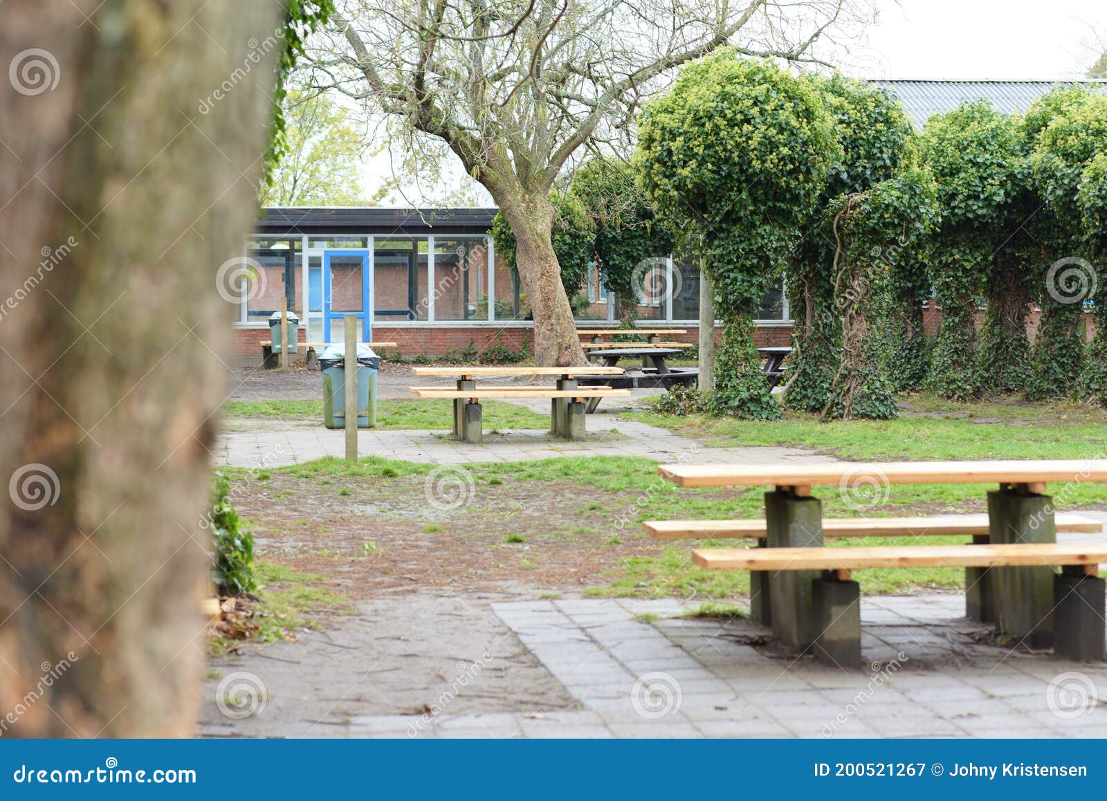 An Outdoor Yard at a School Stock Image - Image of male, corridor ...