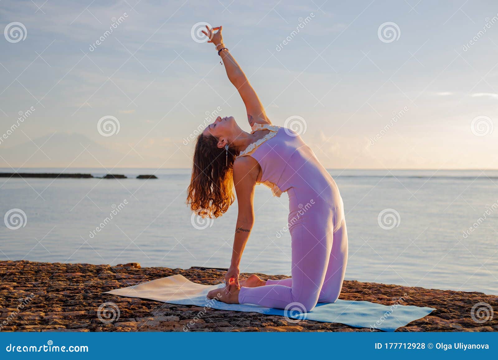 Outdoor Yoga Practice Attractive Woman Practicing Ushtrasana Camel