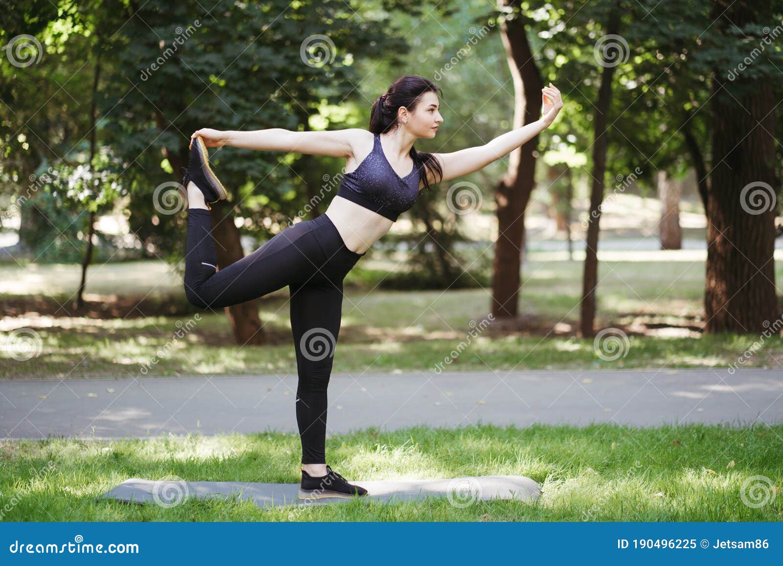 Young Woman Doing Yoga Exercises Outdoors Stock Image Image Of