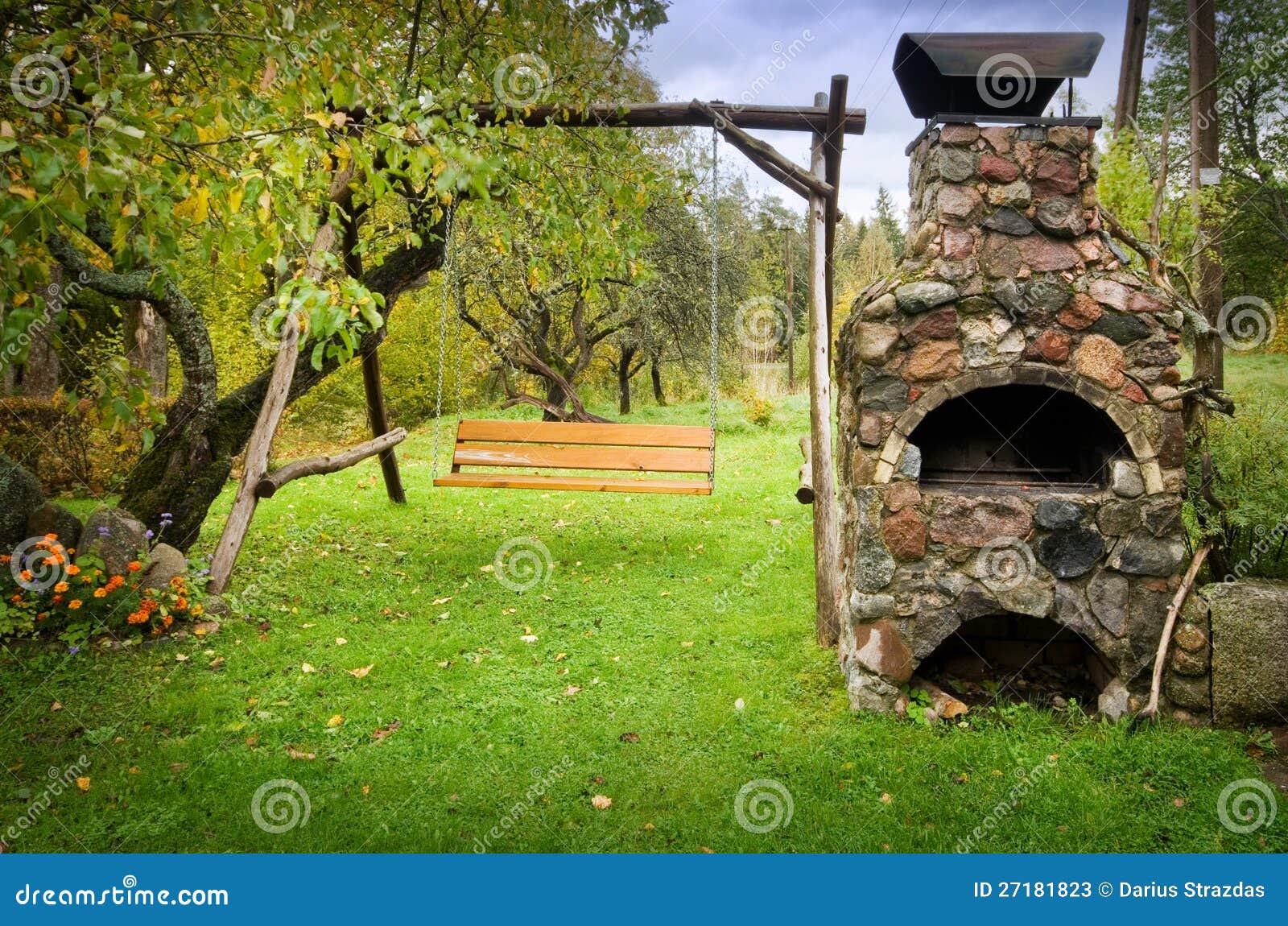 Outdoors Fireplace and Swing Stock Image - Image of life, front: 27181823