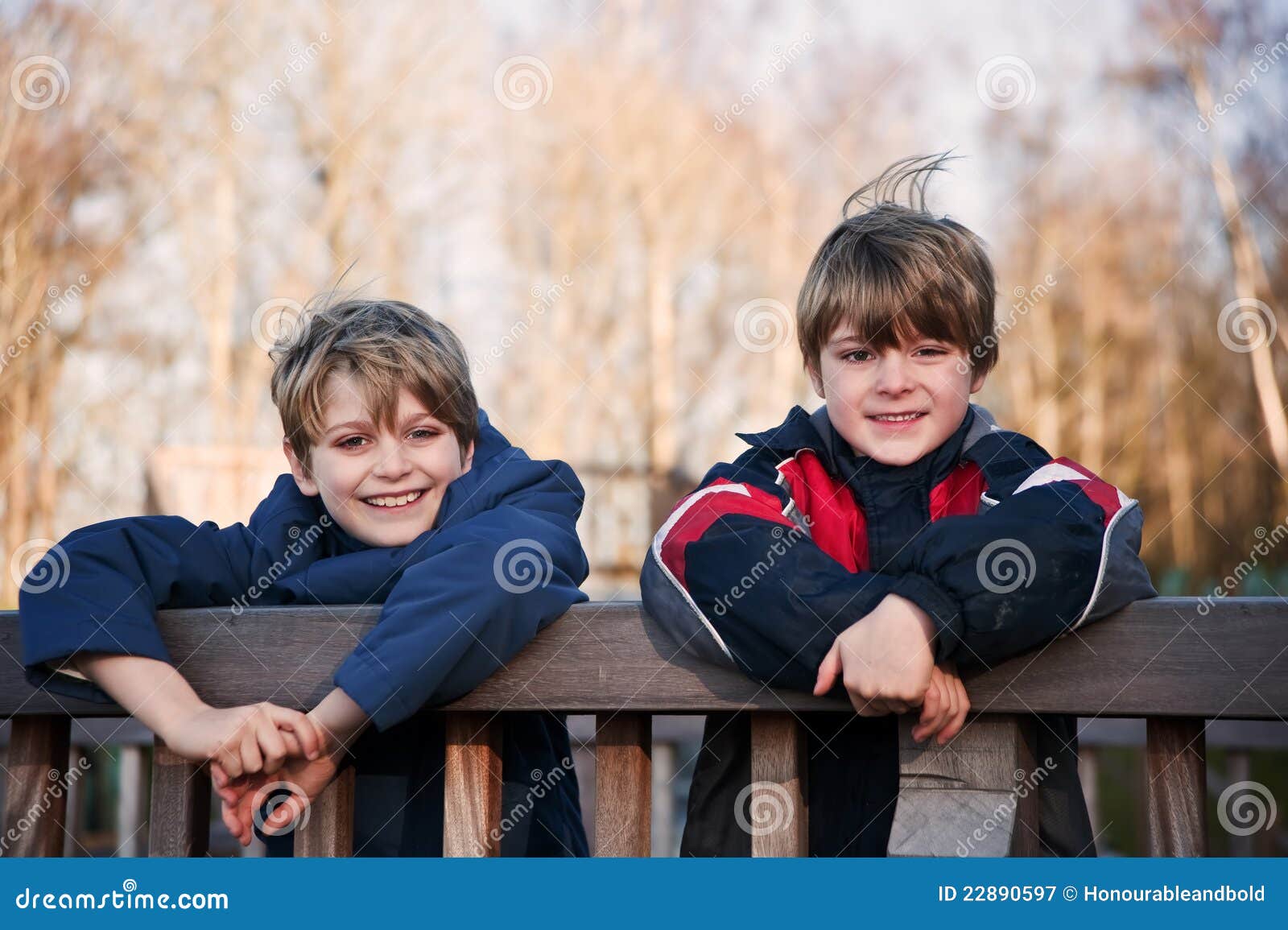 Outdoors Portrait of Two Young Happy Brothers Stock Image - Image of ...