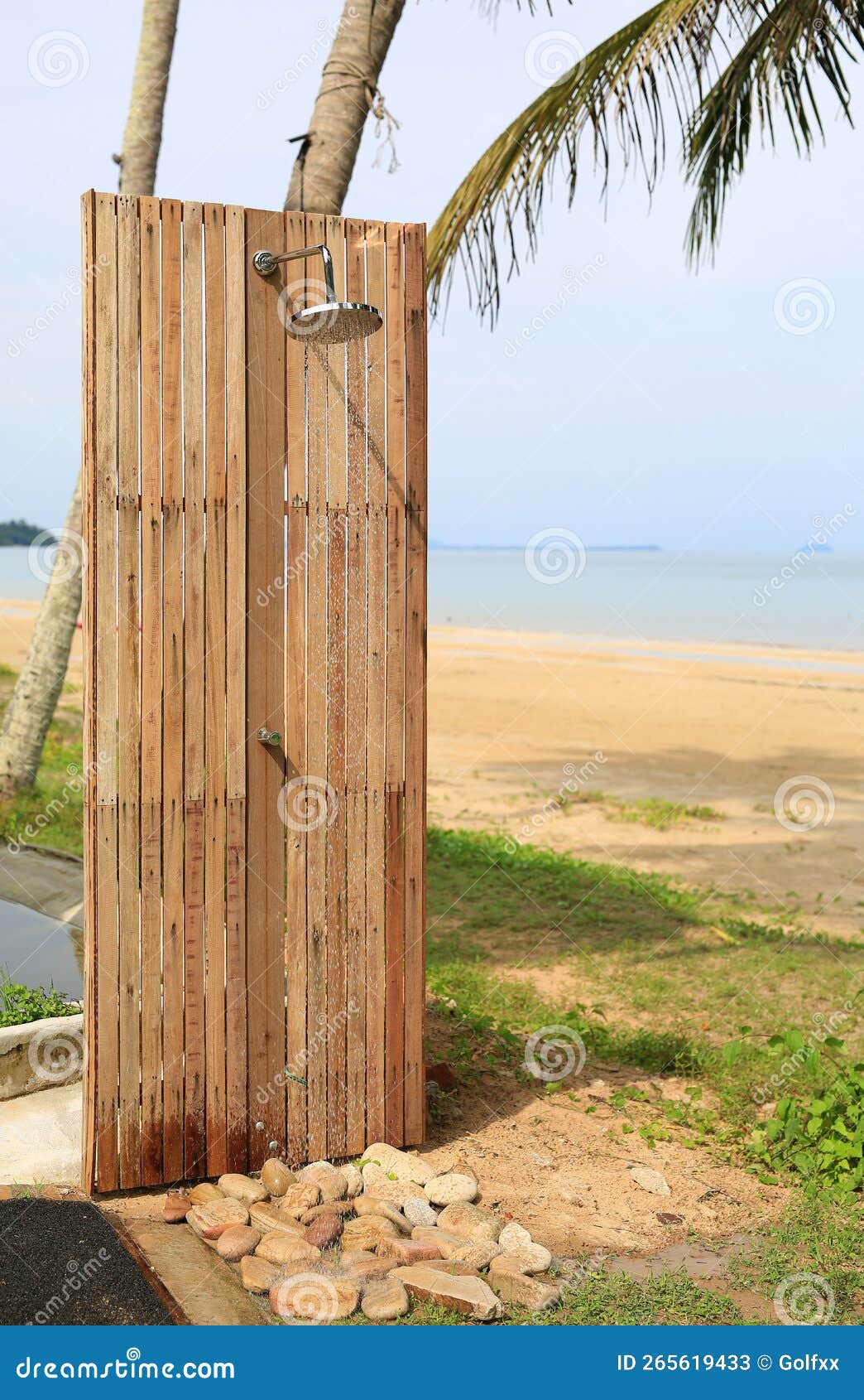 Outdoors Shower while Running Water Near the Beach Stock Image - Image ...