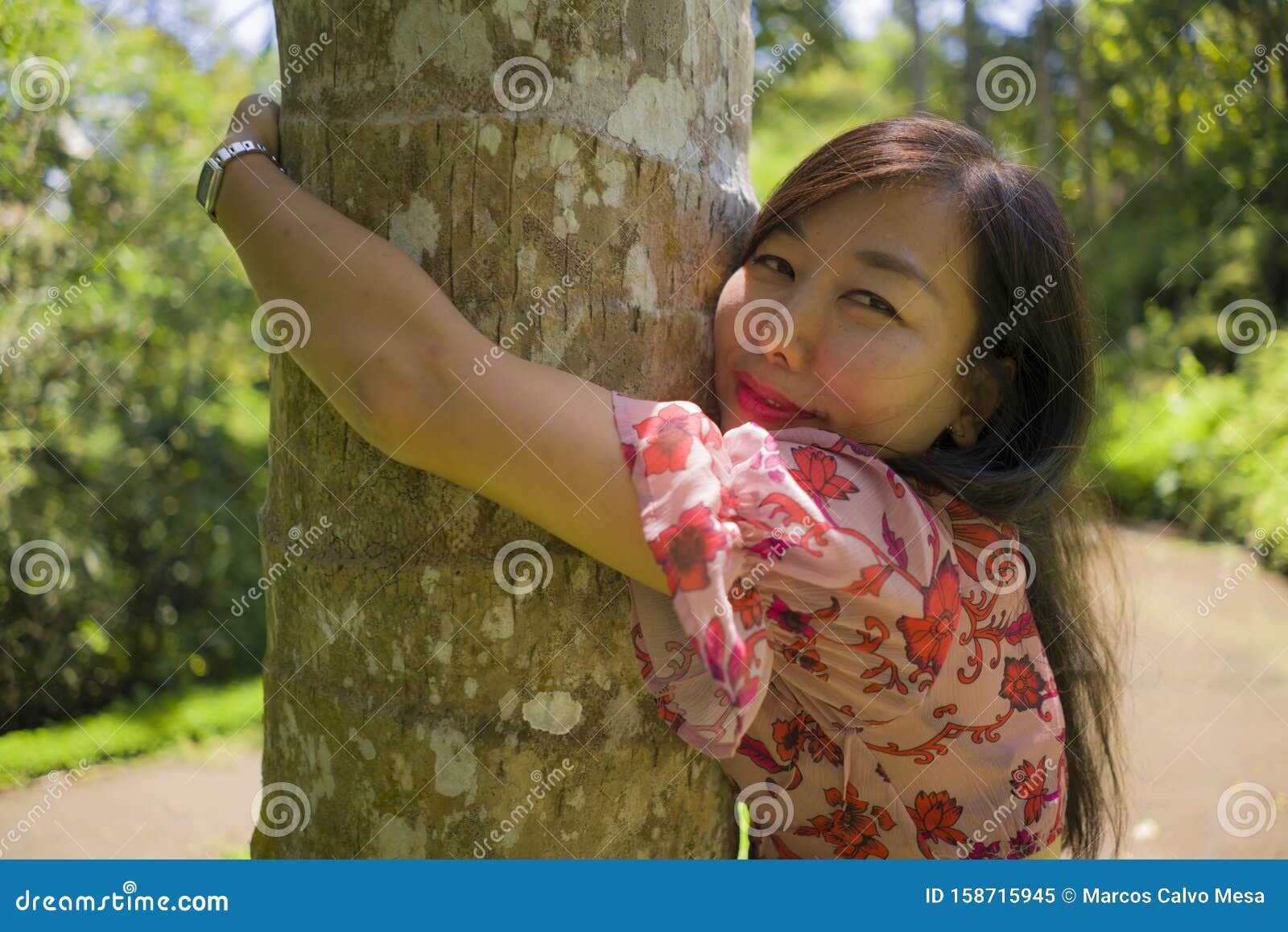 Summer Lifestyle Portrait Of Young Beautiful And Playful Asian Korean