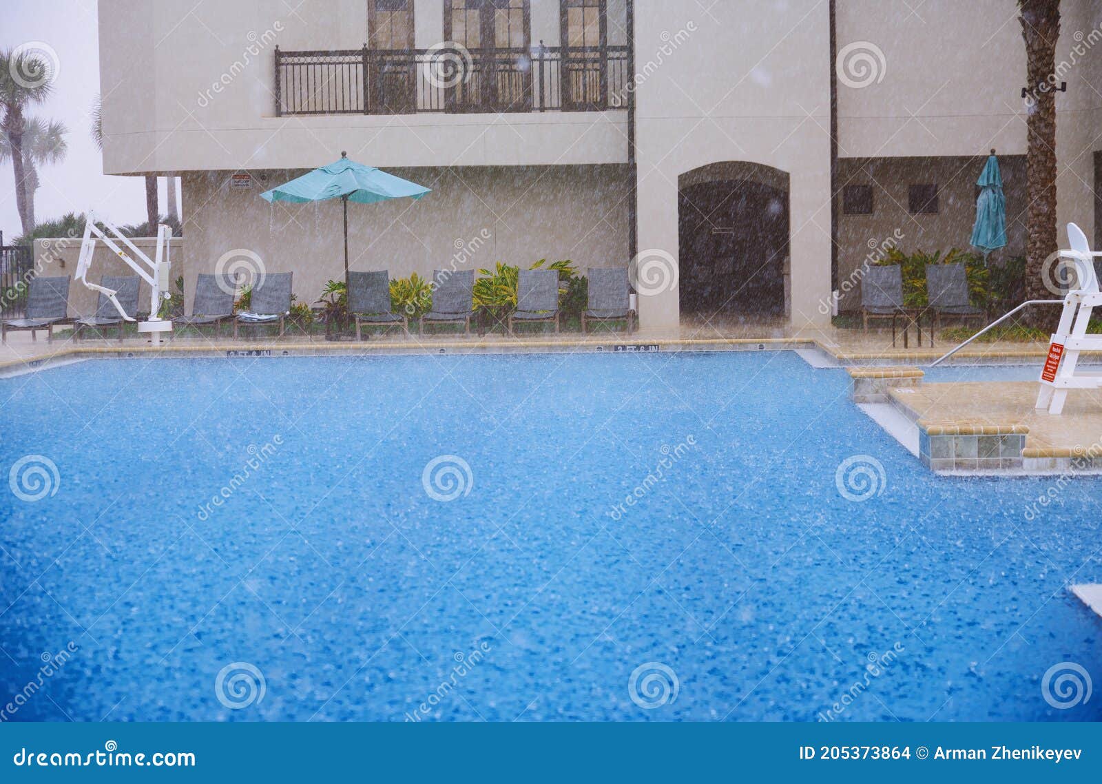 Outdoors Swimming Pool Under the Heavy Rain Stock Photo - Image of ...