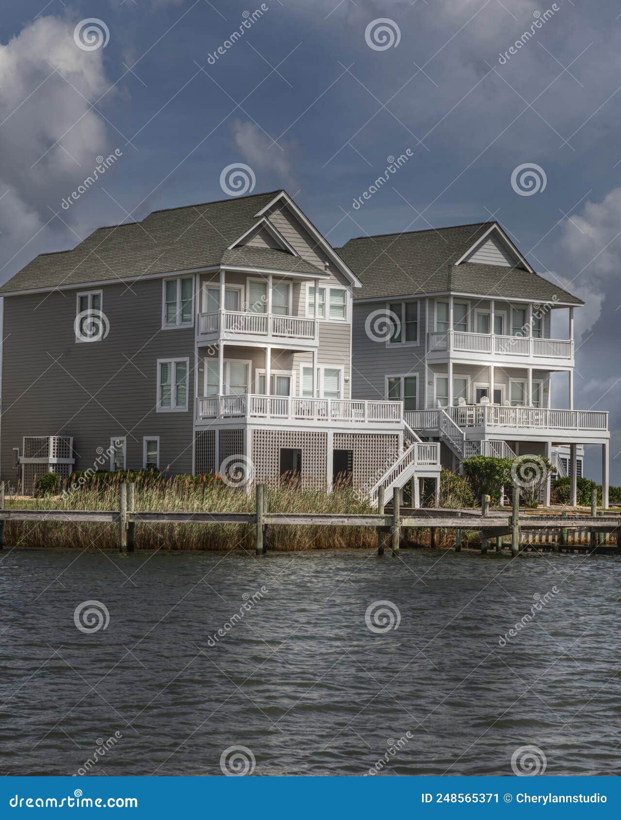 Outer Banks Beach Homes. Waterfront Houses Stock Image - Image of coast ...