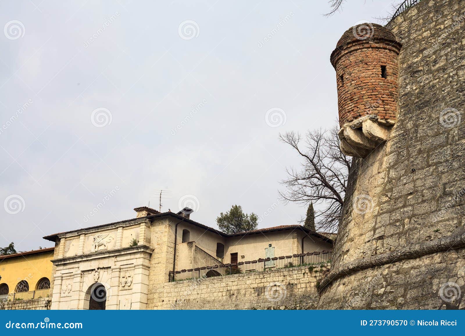 Outer Boundary Wall of a Castle with Trees and a Cloudy Sky As ...