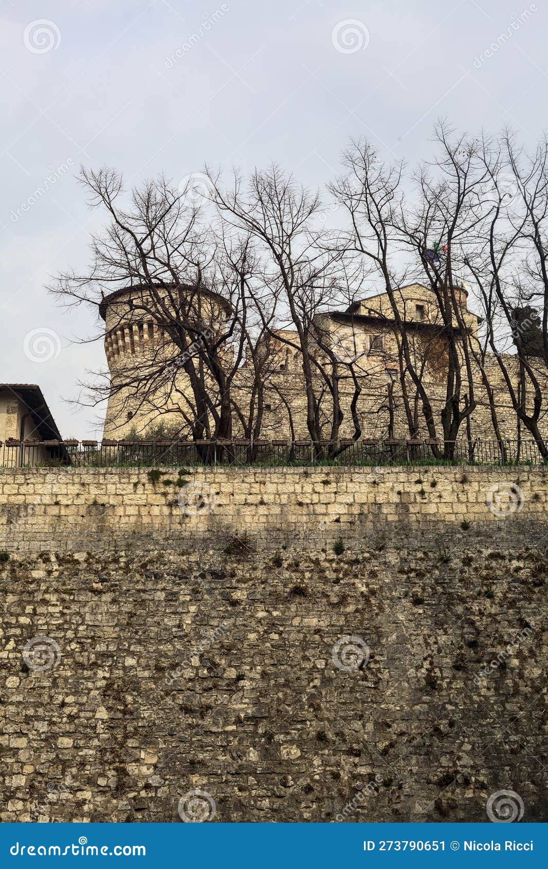 Outer Boundary Wall of a Castle with Trees and a Cloudy Sky As ...