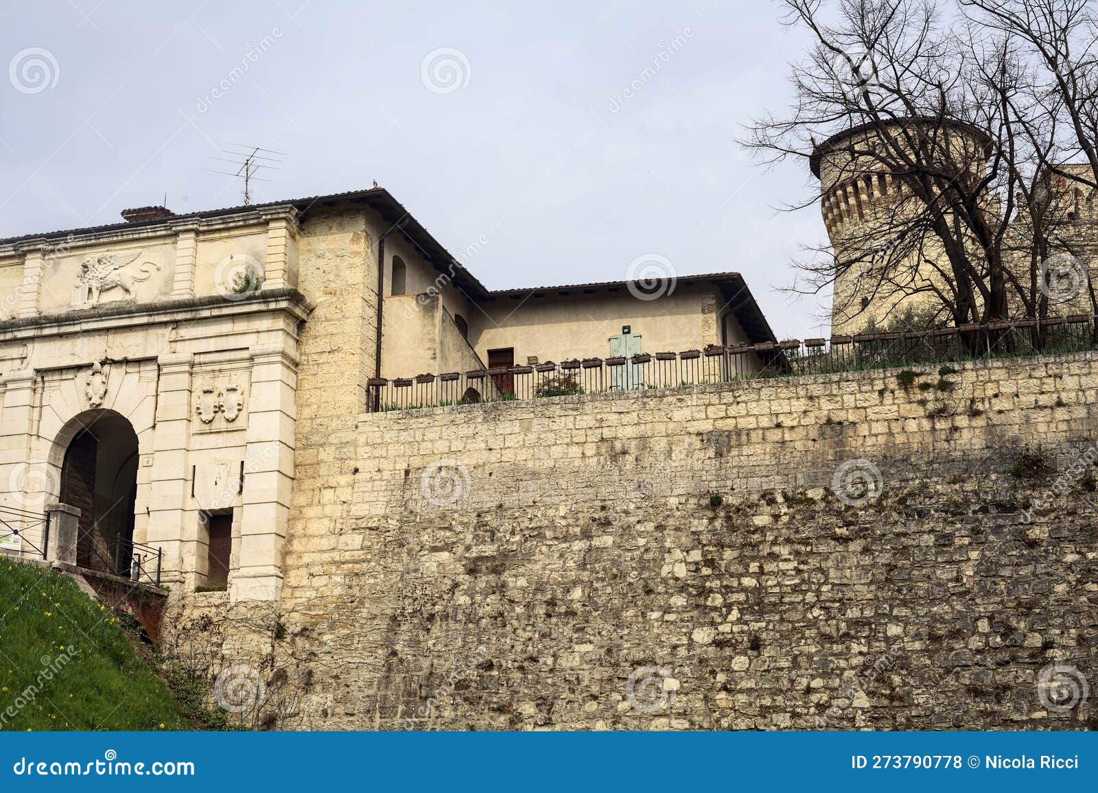Outer Boundary Wall of a Castle with Trees and a Cloudy Sky As ...
