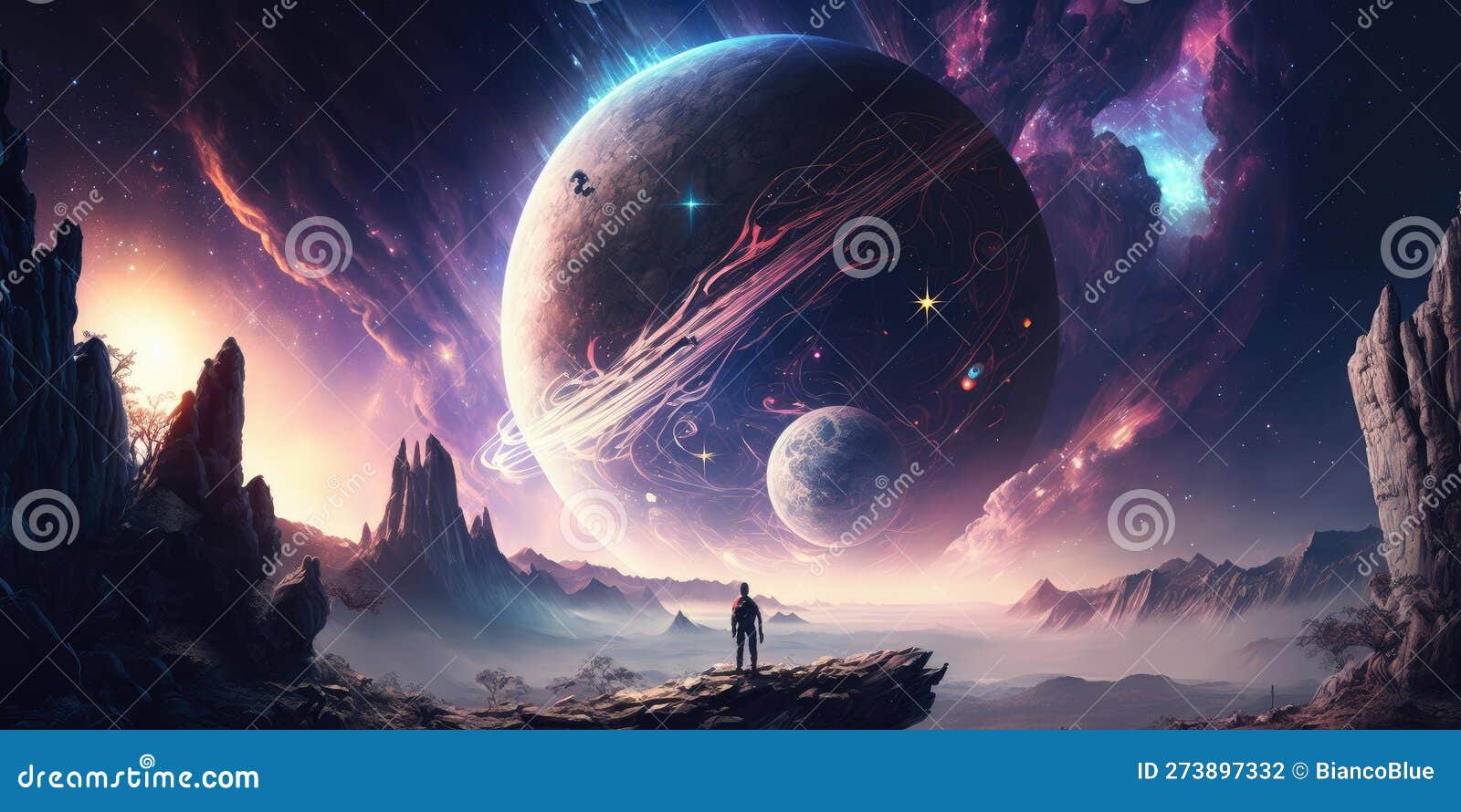 Outer Planet Landscape with from Sci Fi Novel Stock Illustration ...